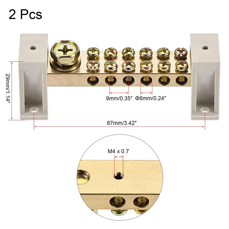 Terminal Ground Bar Screw Block Barrier Brass 13 Positions with Bracket ...