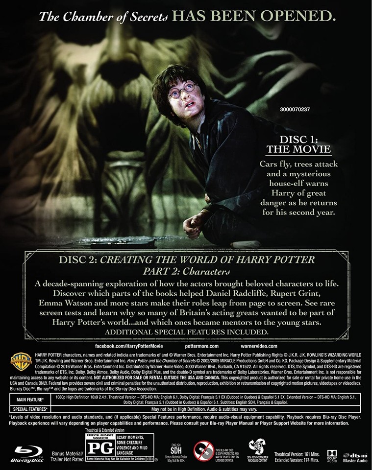 Harry Potter and the Chamber of Secrets (2-Disc/SE/BD) (Blu-ray) Rupert ...