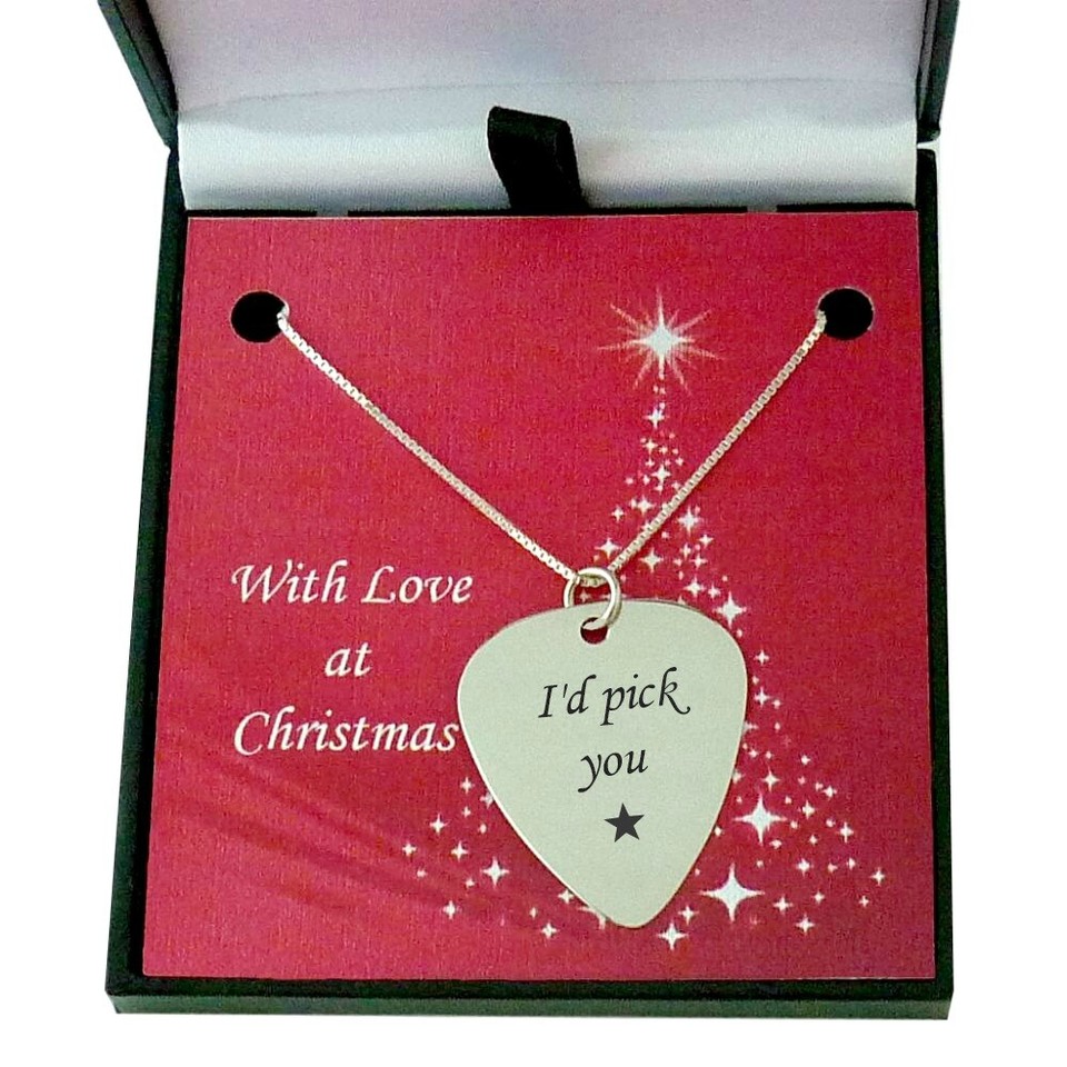 Personalised Plectrum Necklace on Sterling Silver Chain for Christmas ...