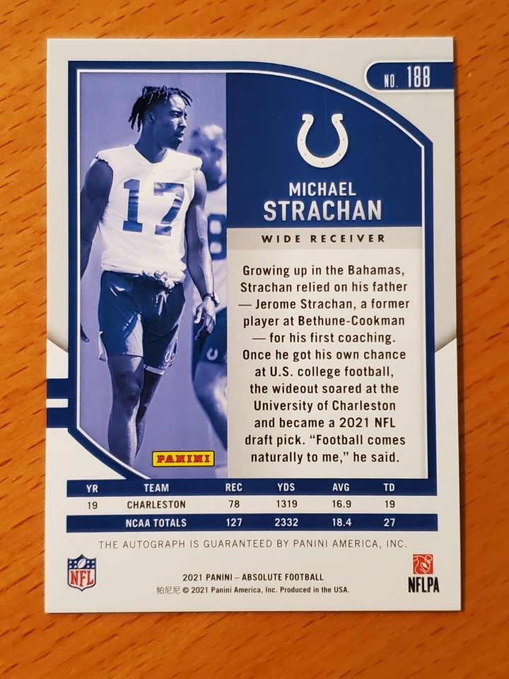 2021 Absolute Auto Rookies #188 Mike Strachan Charleston Colts WR | eBay