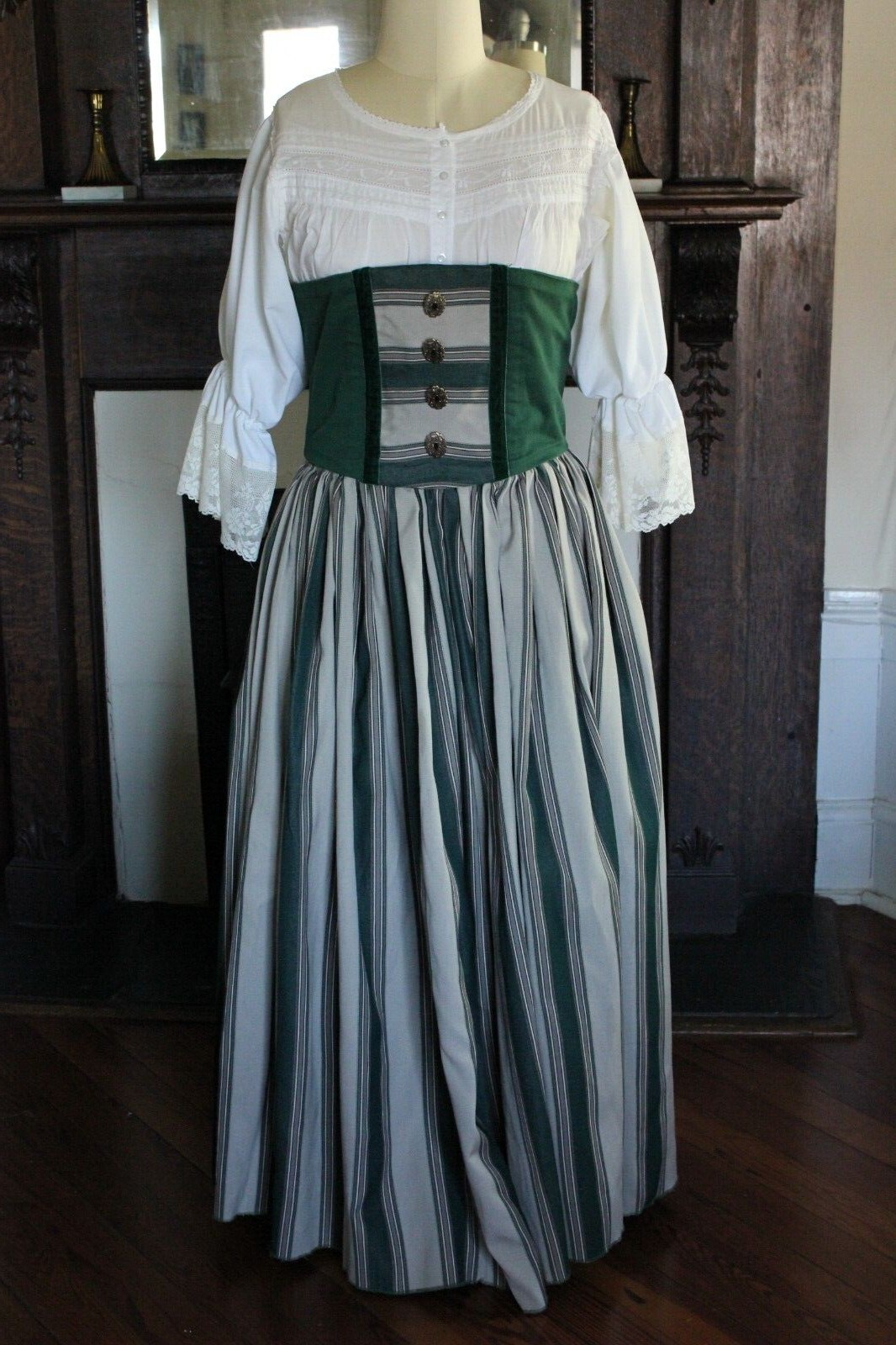 Green/ Putty Stripe Renaissance Costume - Gem