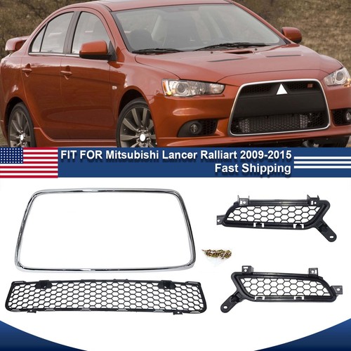 For 09-15 Lancer Ralliart Front bumper upper lower grille chrome ...