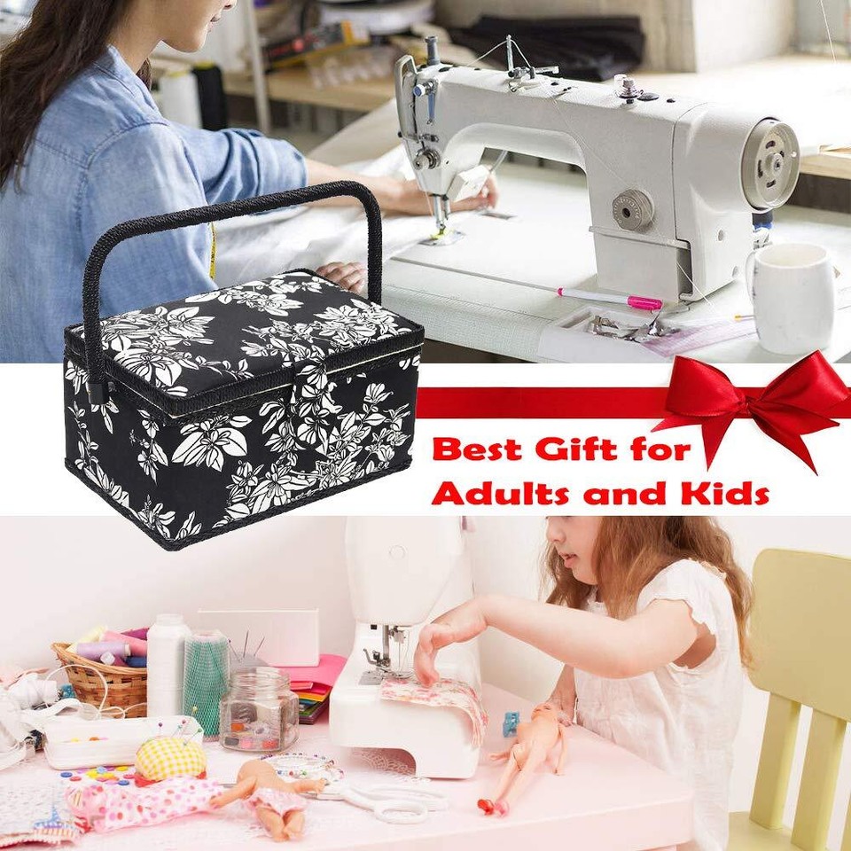 Vintage Sewing Basket Kit Sewing Box Organizer with Sewing Accessories ...