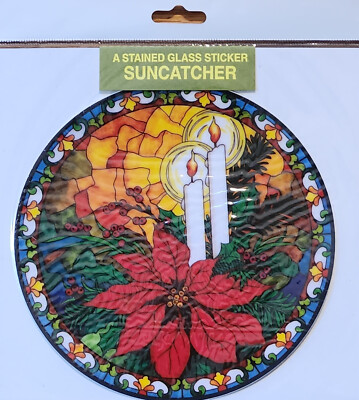 Poinsettia Christmas Stained Glass Style Suncatcher Sticker Window ...