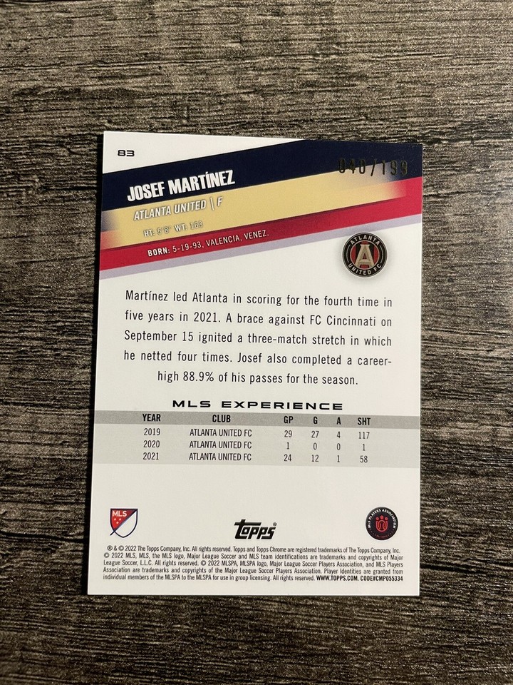 2022 Topps Chrome MLS Josef Martinez Blue Mini Diamond Refractor /199 ...