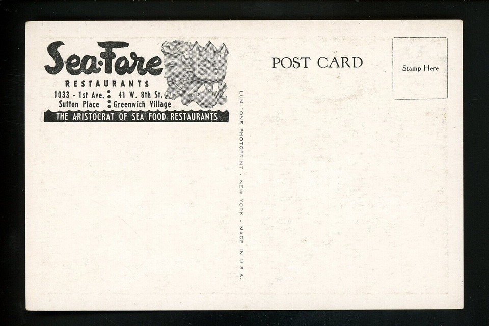 Restaurant postcard New York City NY Sea Fare Restaurants & Bar Vintage ...