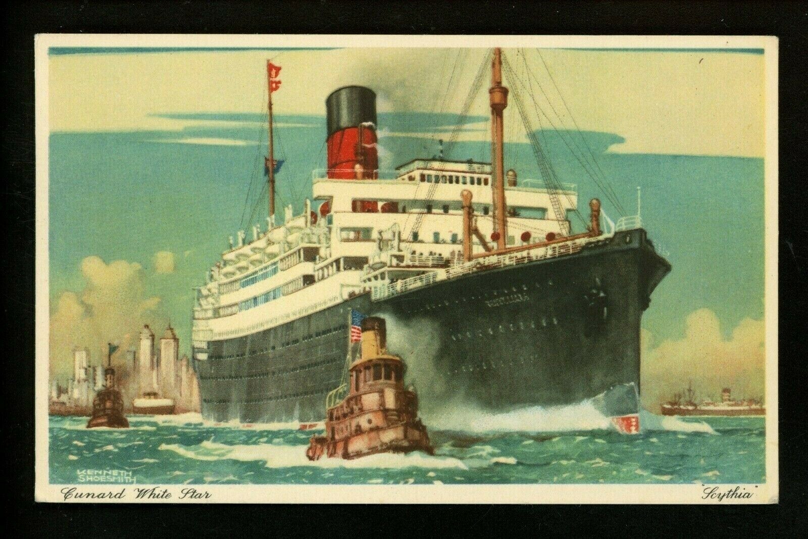 Ship postcard Ocean Liner RMS Scythia Cunard White Star Line A/S ...