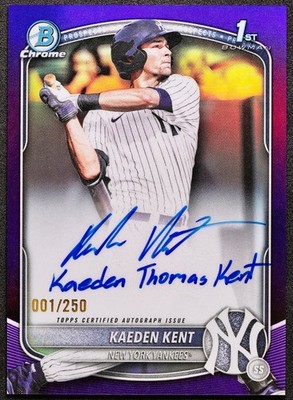2025 Bowman Draft KAEDEN KENT 1st Bowman INSCRIBED AUTO Purple /250 ...