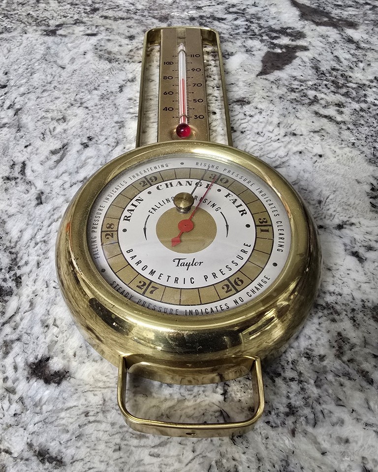 Vintage Taylor Brass Barometer, Adjustable Altitude MCM Weather ...