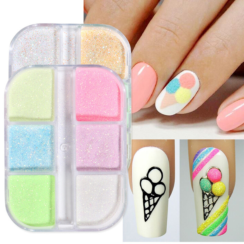6Pcs /Set Luminous Pigment Nail Art Powder Neon Polish Glitter Glow In ...
