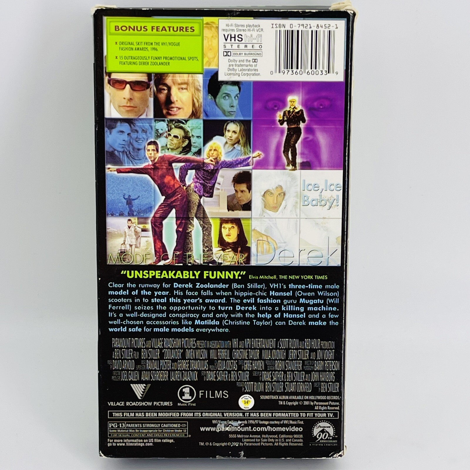 VINTAGE 2002 ZOOLANDER SPECIAL EDITION VHS-BEN STILLER & WILL FERRELL ...