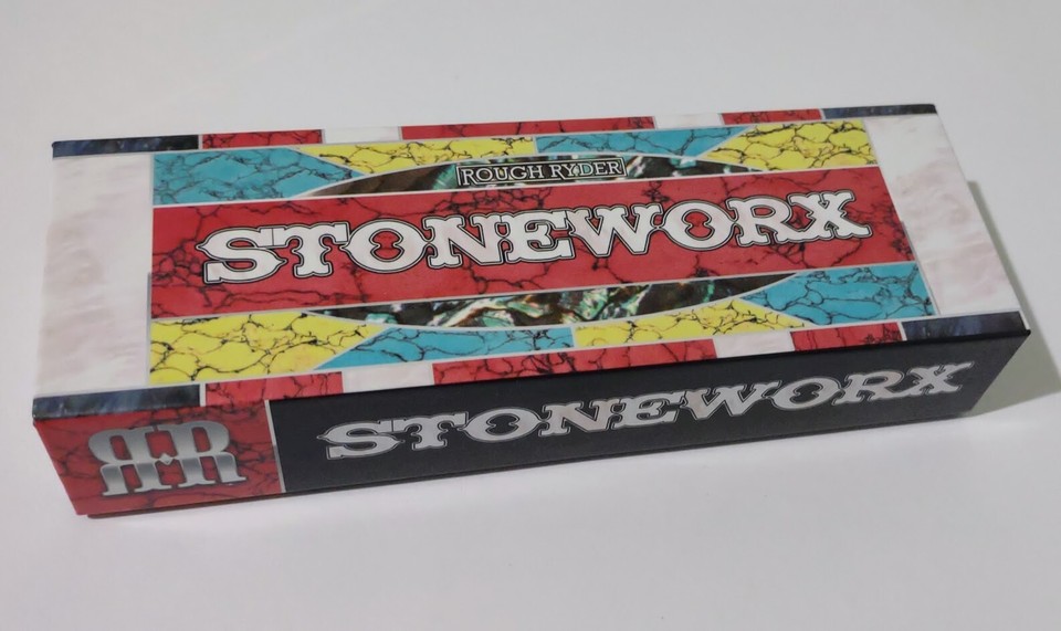 RED WHITE BLUE TURQUOISE STONEWORX HUNTING POCKET KNIFE W/ DISPLAY CASE 3 BLA. ! | eBay