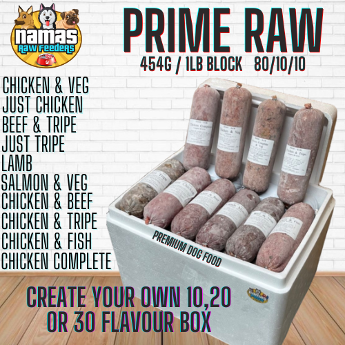 PRIME RAW Frozen Dog Food 10, 20 or 30 454g Chubbs 80/10/10 PICK MIX ...