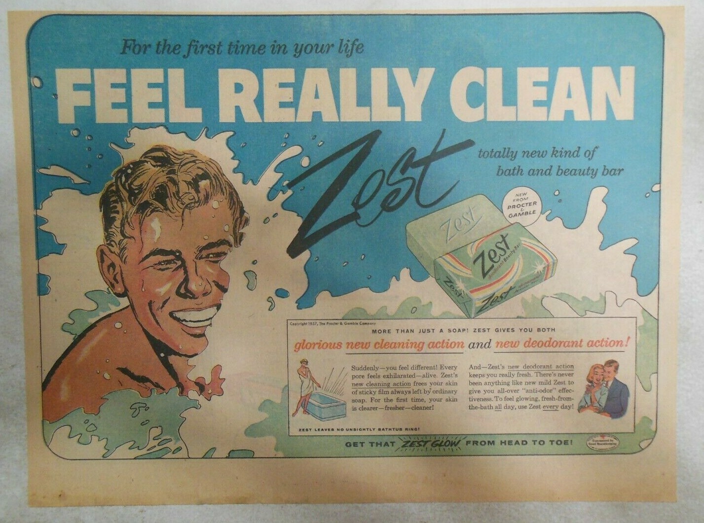 Zest Soap Ad: Feel Really Fresh ! from 1950's Size: 11 x 15 inches | eBay