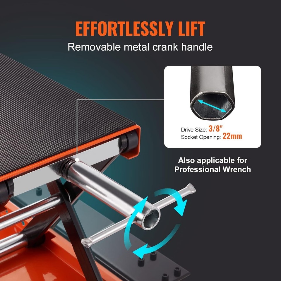 VEVOR 1100LBS Motorcycle Scissor Lift Jack w/ Dolly Hand Crank ATV ...