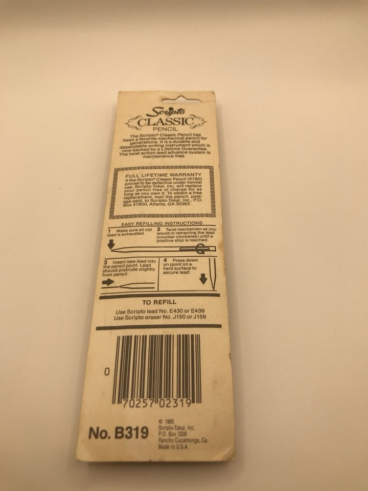 Vintage Scripto Long Lead Pencil & Lead Pack B319 Red Clear 1980s New ...