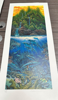 Robert Lyn Nelson Signed Print Dolphins and Waterfalls 39.5in x 17in | eBay