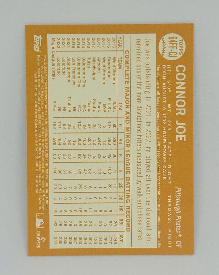 2023 Topps Archives - 1964 Fan Favorite Autographs #64FF-CJ Connor Joe ...