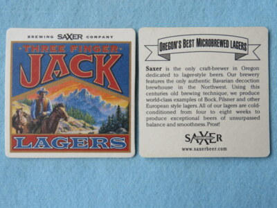 Beer COASTER ~ SAXER Brewing Three Finger Jack Lager ~ Lake Oswego, OR ...