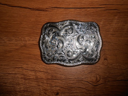Crumrine Belt Buckle Swirl Rectangle Heavy Silver Plate Reno NV USA | eBay