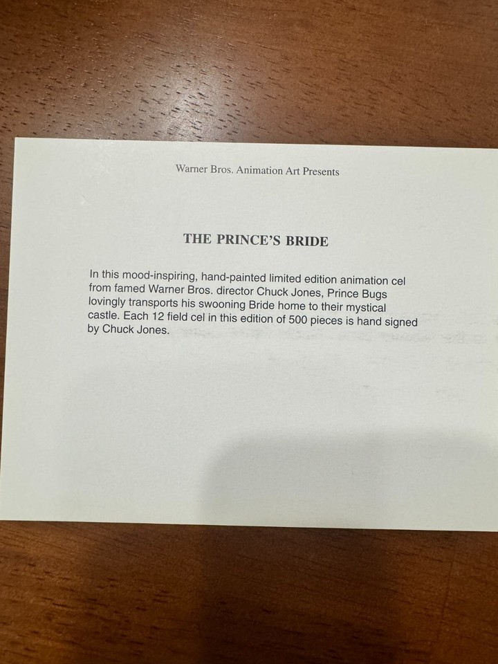 PROMO CARD WARNER BROS ANIMATION ART POSTCARD THE PRINCE'S BRIDE - w ...