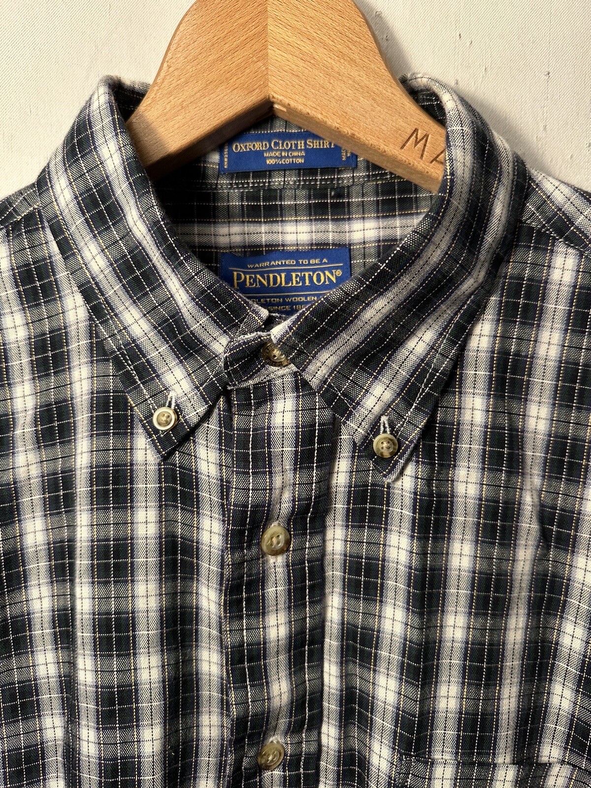 Pendleton Oxford Mens Plaid Black & White Green Long … - Gem