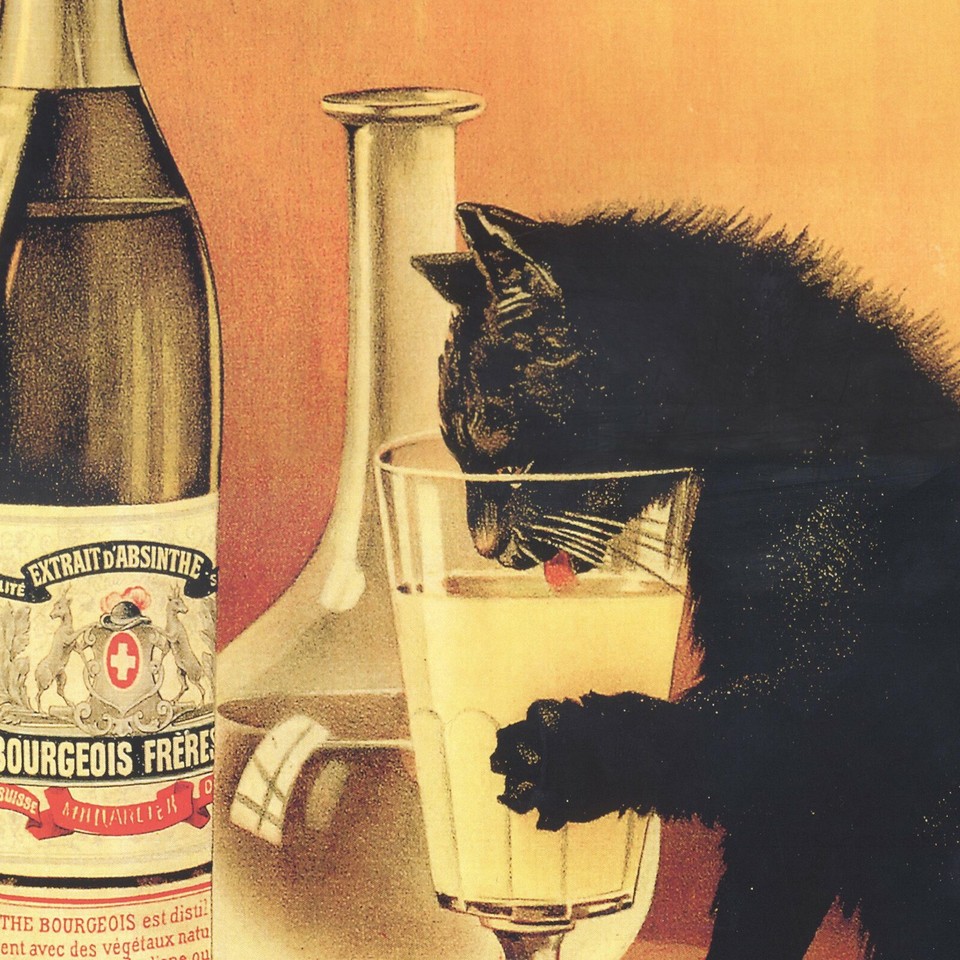 Absinthe Bourgeois Poster, Vintage 1902 French Cat Alcohol ...