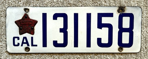 1919 California License Plate - Matching Number Star Tab - Excellent ...