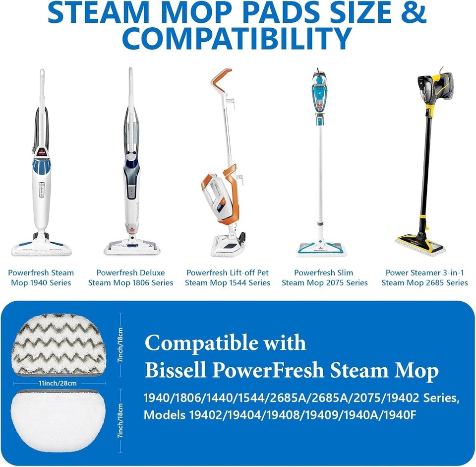 Mop Pads for Bissell 1940 PowerFresh Steam Mop Replacement Washable 2 ...