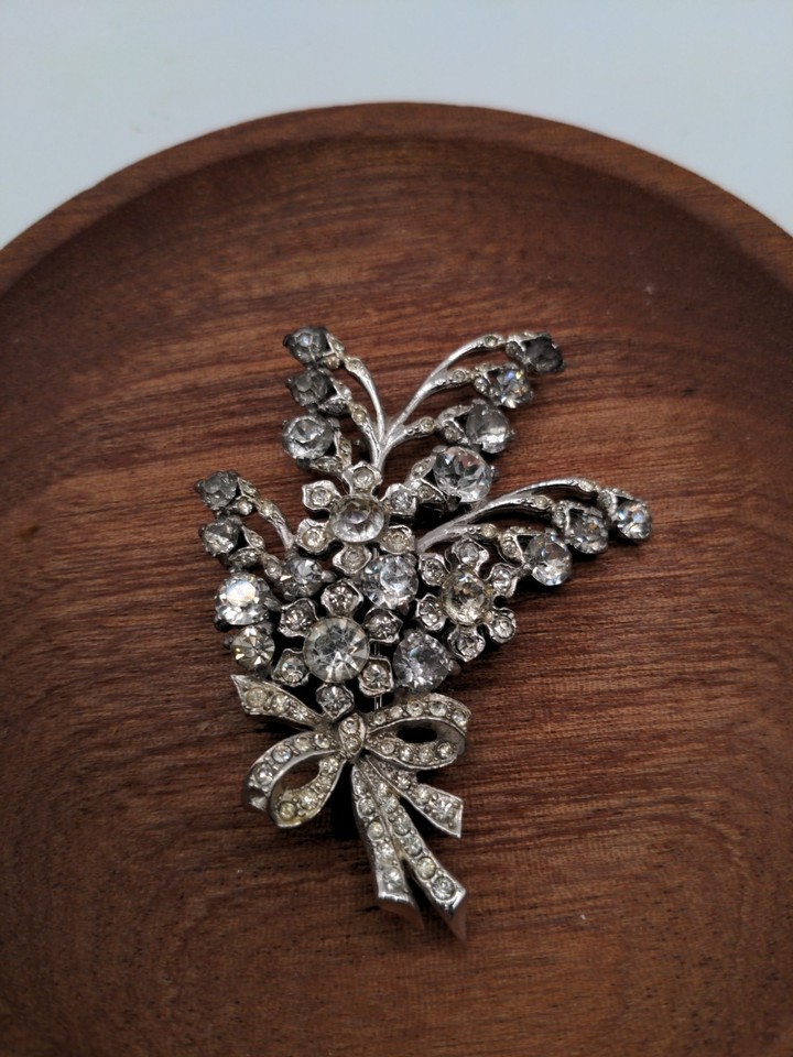 Vintage Marcel Boucher Brooch Pin MB Silver Rhinestones Floral Flower ...