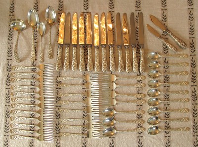 Vintage Kirk Steiff"Rose" Repousse Sterling Silver Flatware Service for ...