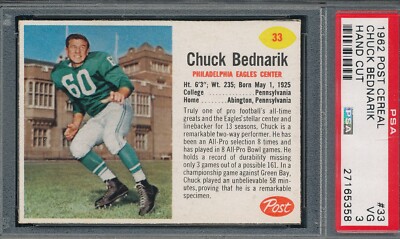 CONCRETE CHARLIE PSA 3 VG CHUCK BEDNARIK HOF 1962 POST #33 GRADED NFL ...