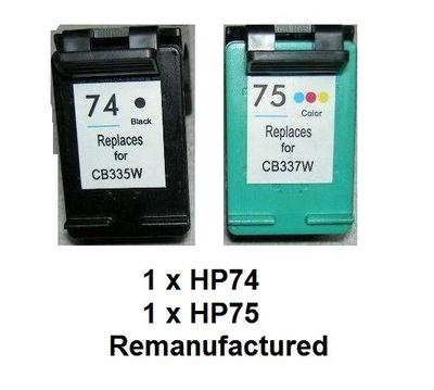 2 REM ink cartridges HP74+HP75 for HP DJ4260 OJ5750 Photosmart 4280 ...