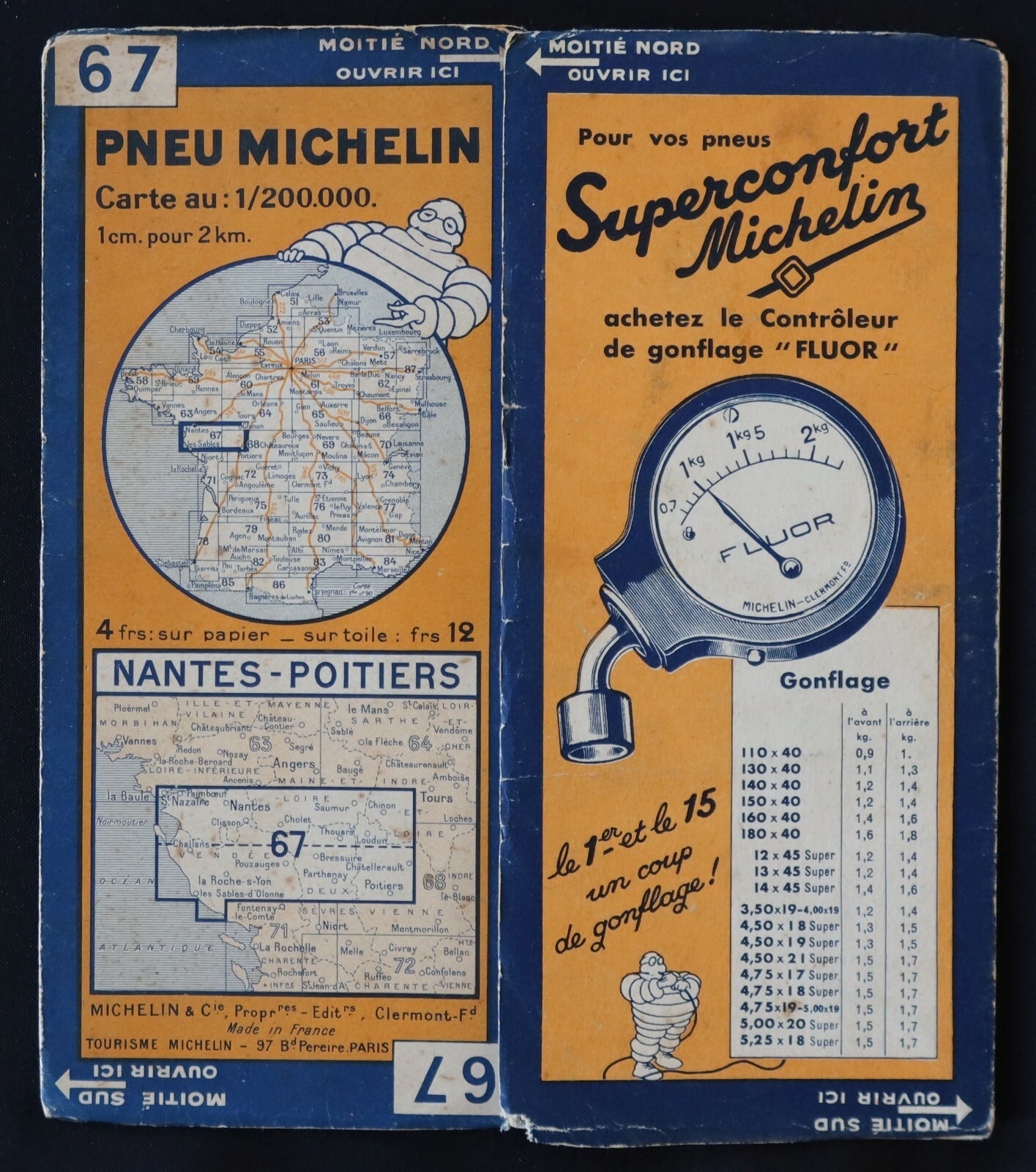 Carte 1934 MICHELIN 67 Nantes Poitiers Guide Bibendum pneu tyre map ...