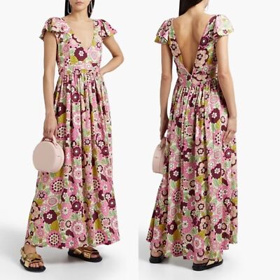 Dodo Bar Or Jenny open-back floral-print textured-twill maxi dress | eBay