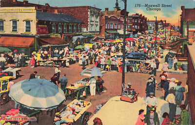 Postcard Illinois Maxwell Street Ghetto Market Chicago Street Vendors ...