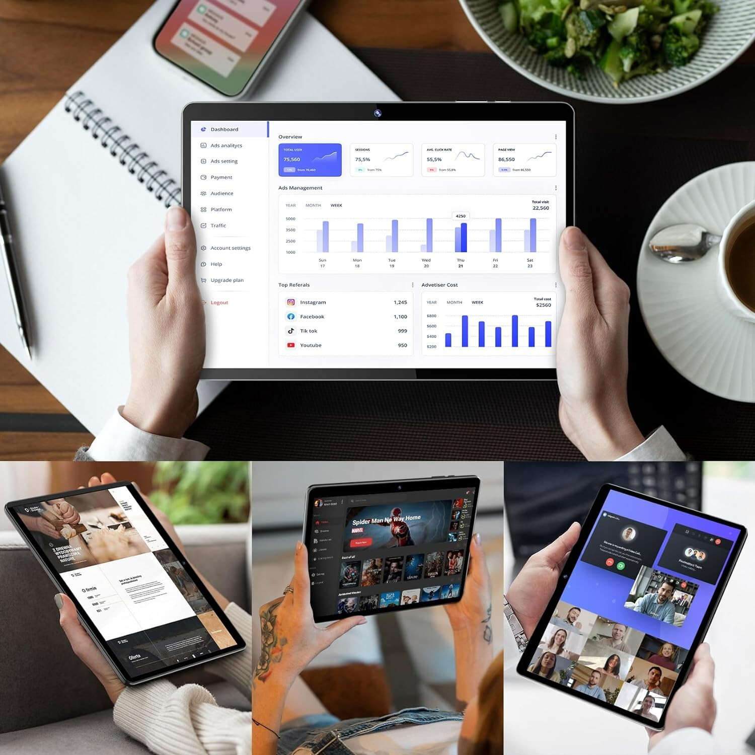 10.1" WIFI Tablet Android 12 HD 128GB Tablet Pad Quad-Core Netflix Dual ...