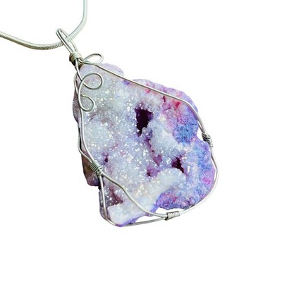 Handmade natural purple geode necklace twist metal | eBay