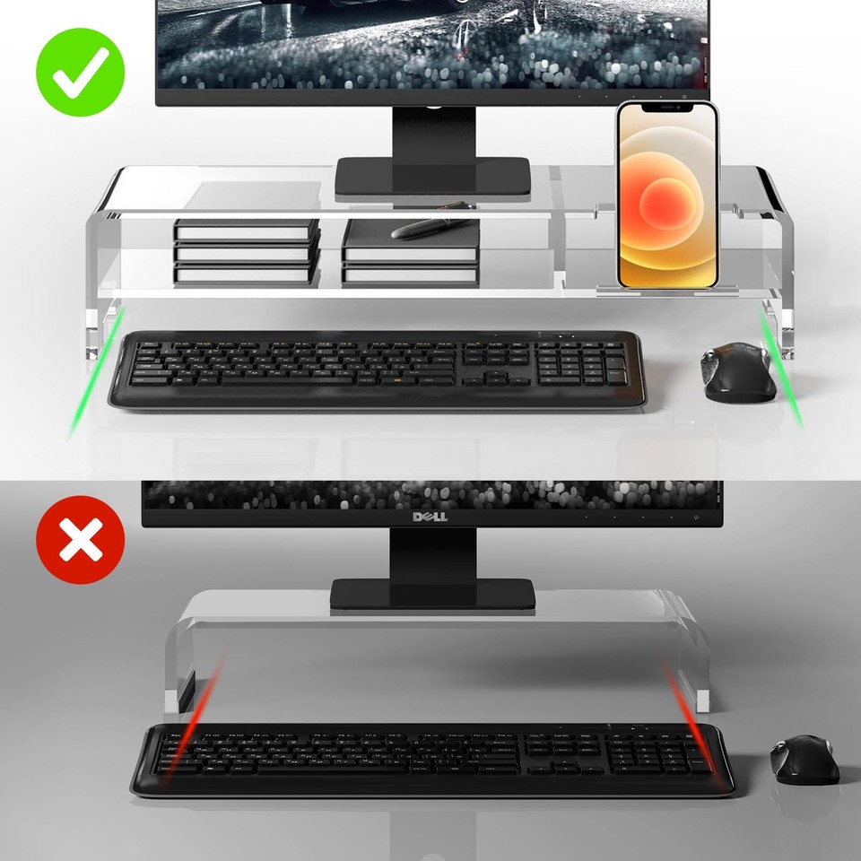 Acrylic Monitor Stand for Full Keyboard, 20" Wide 2-Tier Riser with ...