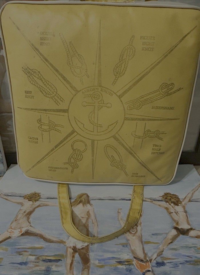 Vtg Boat Life Preserver Seat Cushion Nautical Knots Sailors Compass ...