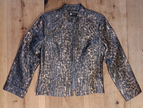 Toni Morgan Jacket Womens Petite PM Brown Metallic Gold Snake Print ...