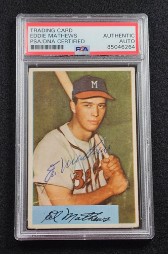 Rare 1954 EDDIE MATHEWS Signed Bowman Baseball Card-HOF-MILWAUKEE ...