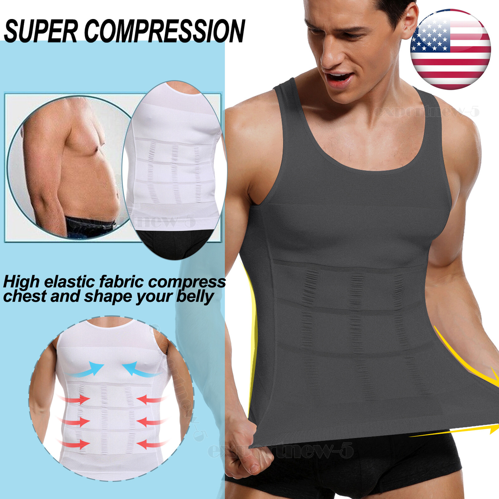 Sculptcore Men's Body Shaper Compression Ionic Shaping Shirt Slimming ...