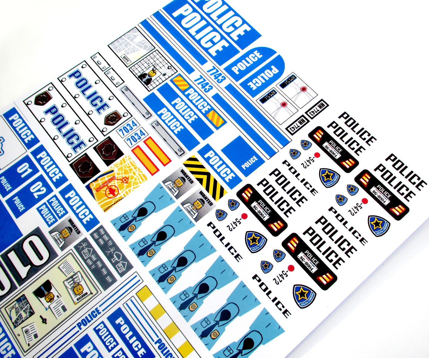 CUSTOM POLICE STICKERS LOT for MODELS, TOYS, Lego 8665, 7034, 7237 ...