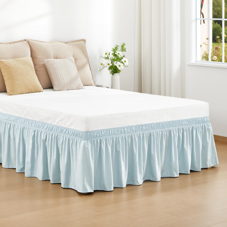 RIMELA Grayish Blue Bed Skirt King Size 15 Inch Drop, Wrap Around ...