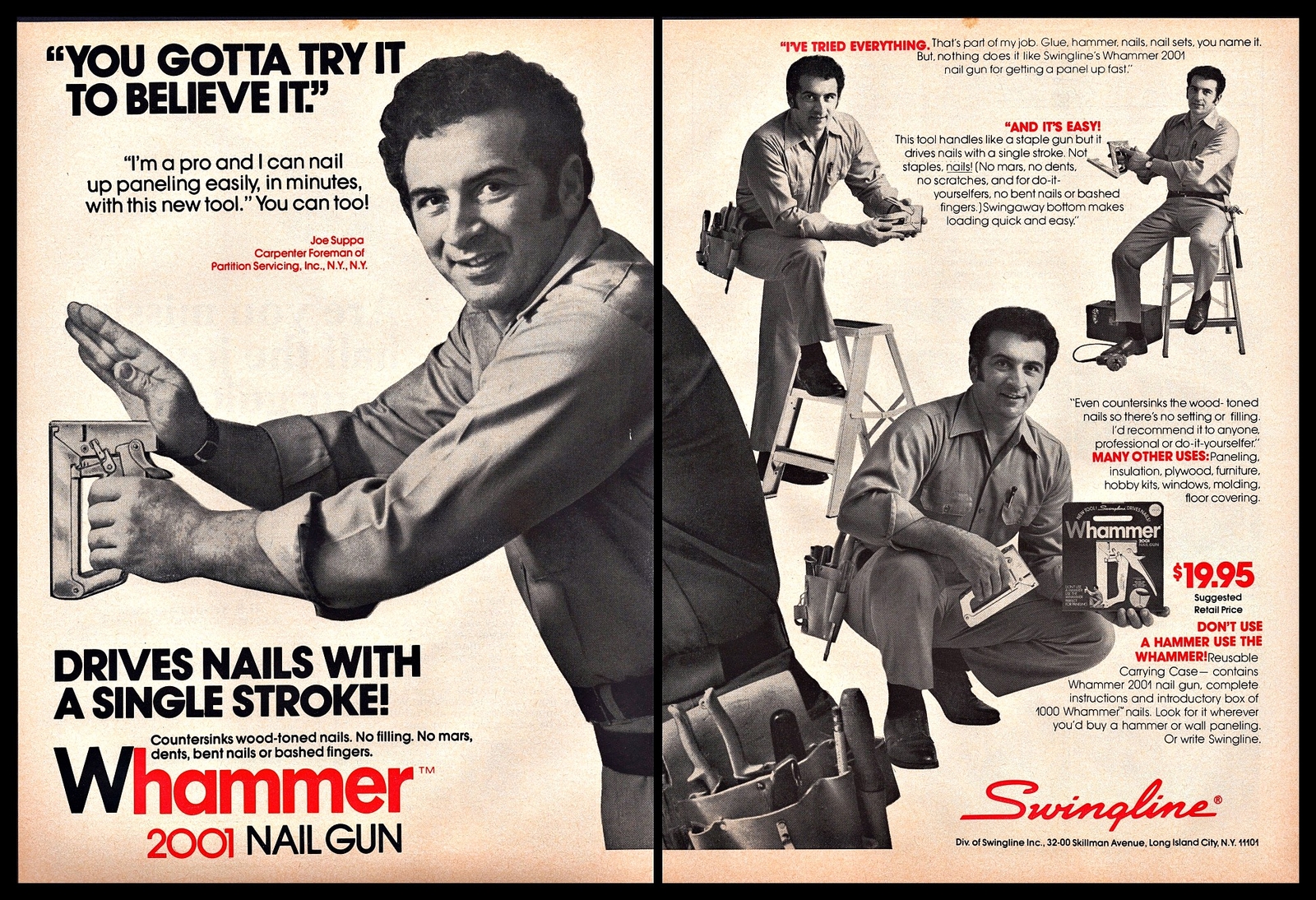 1974 Swingline Whammer 2001 Nail Gun Joe Suppa Carpenter Vintage PRINT ...