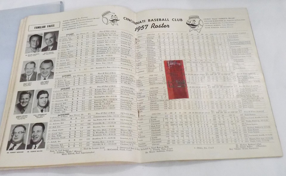 6 Signatures - Signed 1957 Cincinnati Redlegs Yearbook Magazine Rocky ...