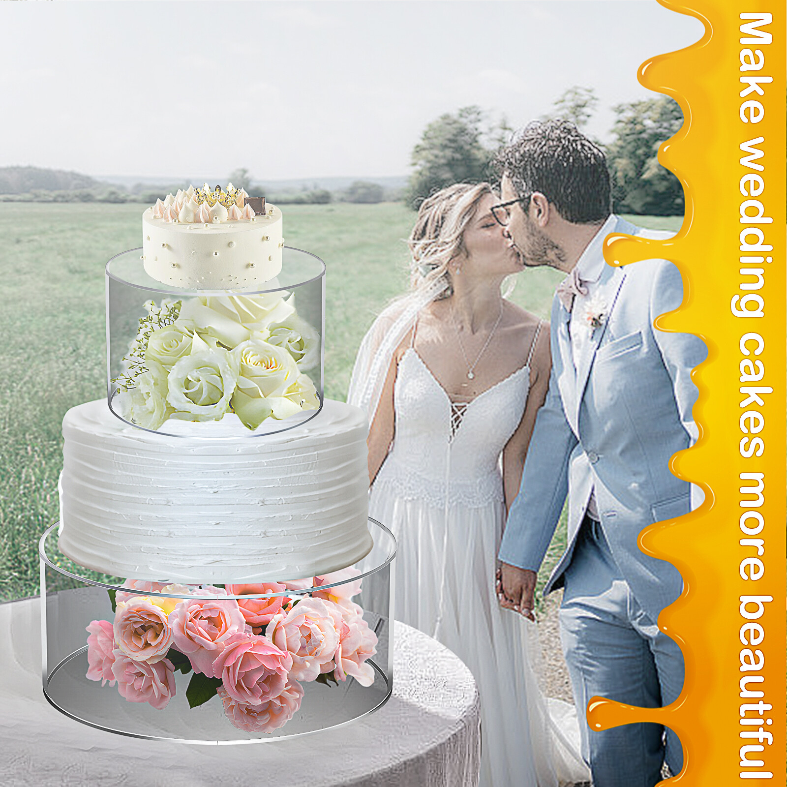 2Pcs Acrylic Cake Stand Fillable Cake Risers Clear Cake Tier Stackable ...