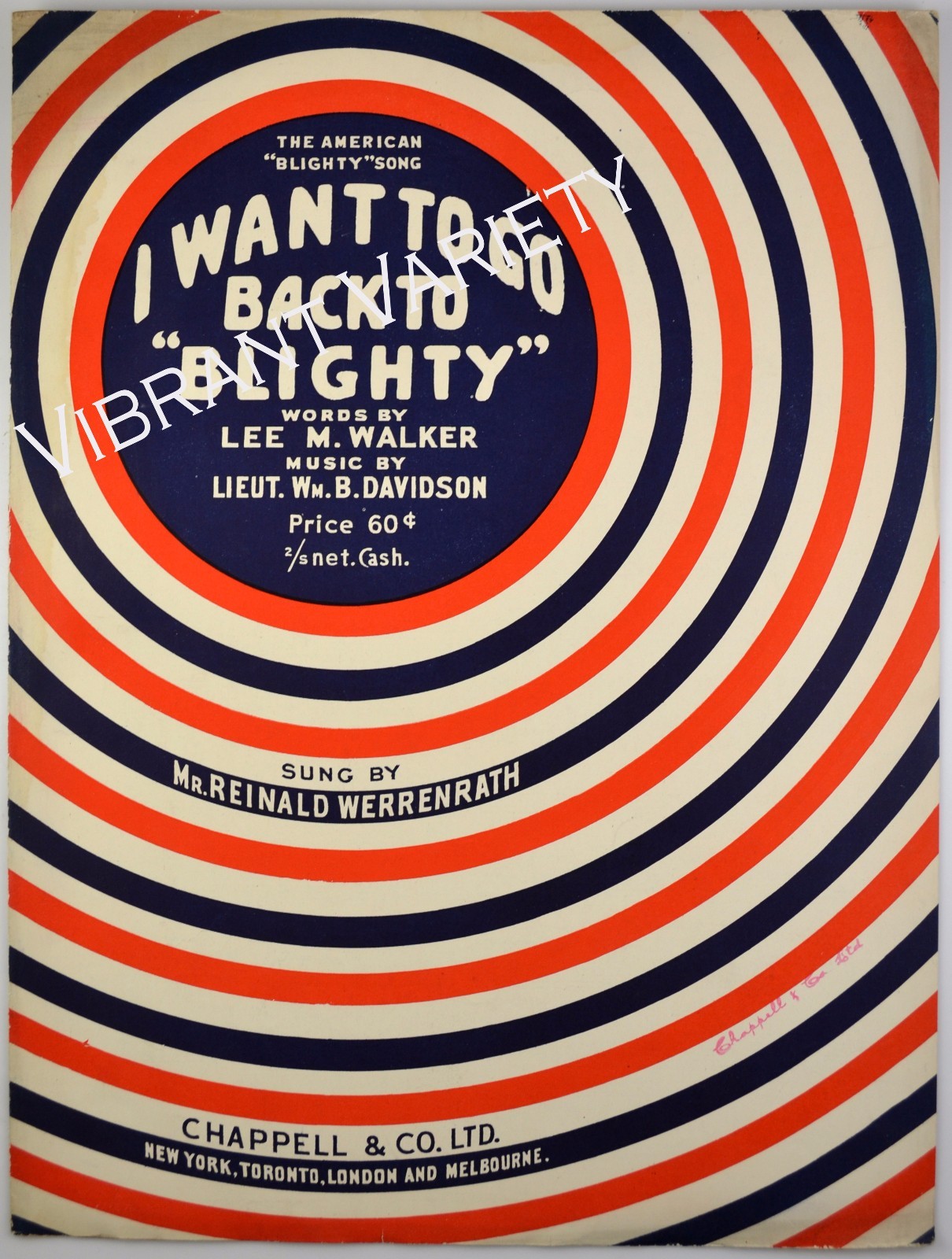 I Want To Go Back To Blighty Music By Walker/Davidson 1918 LF sheet ...
