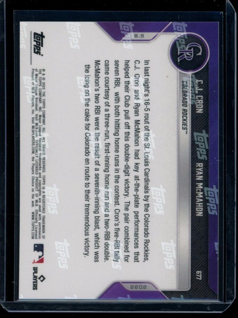 2022 Topps Now - #677 Ryan McMahon, C.J. Cron for sale online | eBay